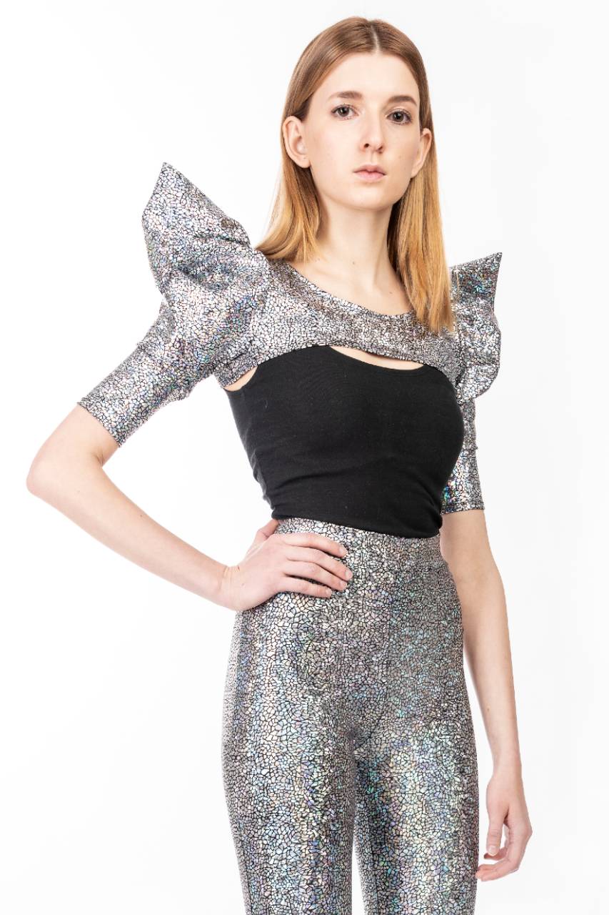 Mini Bolero Silver Holographic | Futuristic Fashion Top – Lena Quist